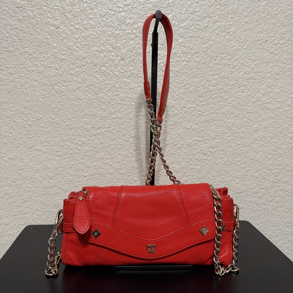 MCM | Bags | Mcm Red Crossbody Bag With Chain Strap | Poshmark